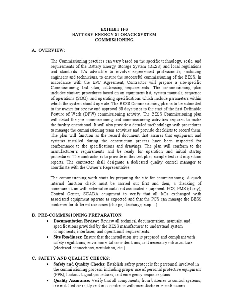 08.30.23 - Exhibit H 3 - BESS Commissioning Requirements | PDF ...
