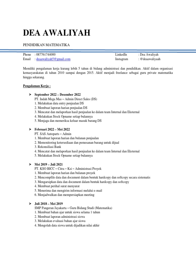 CV Dea Awaliyah | PDF
