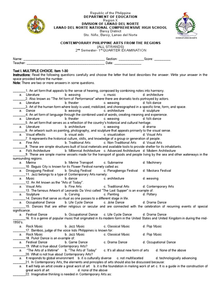 Contemporary Arts 1ST Quarter Exam | PDF | The Arts | Dances