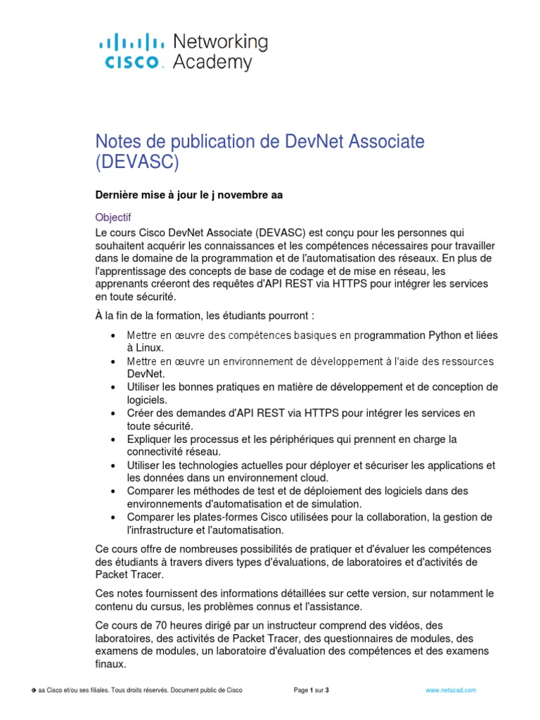 DEVASC v1 Release Notes | PDF | Transfert d'État représentationnel ...