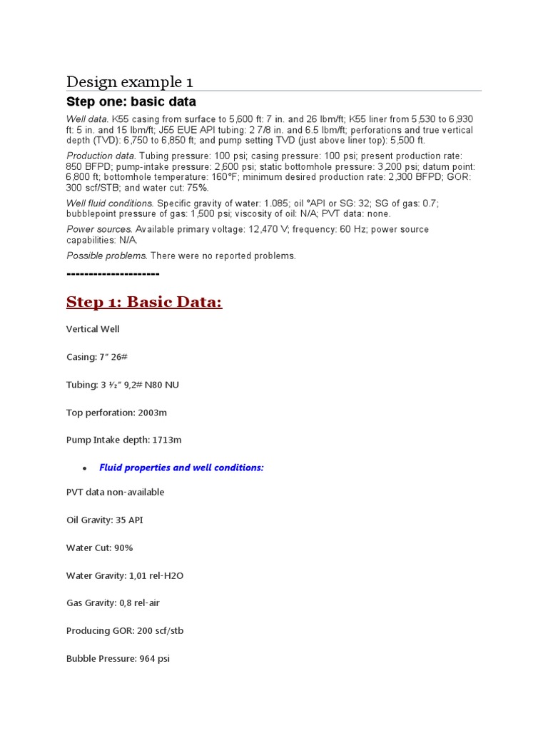 Esp Design Example 1 | PDF | Pump | Electric Motor