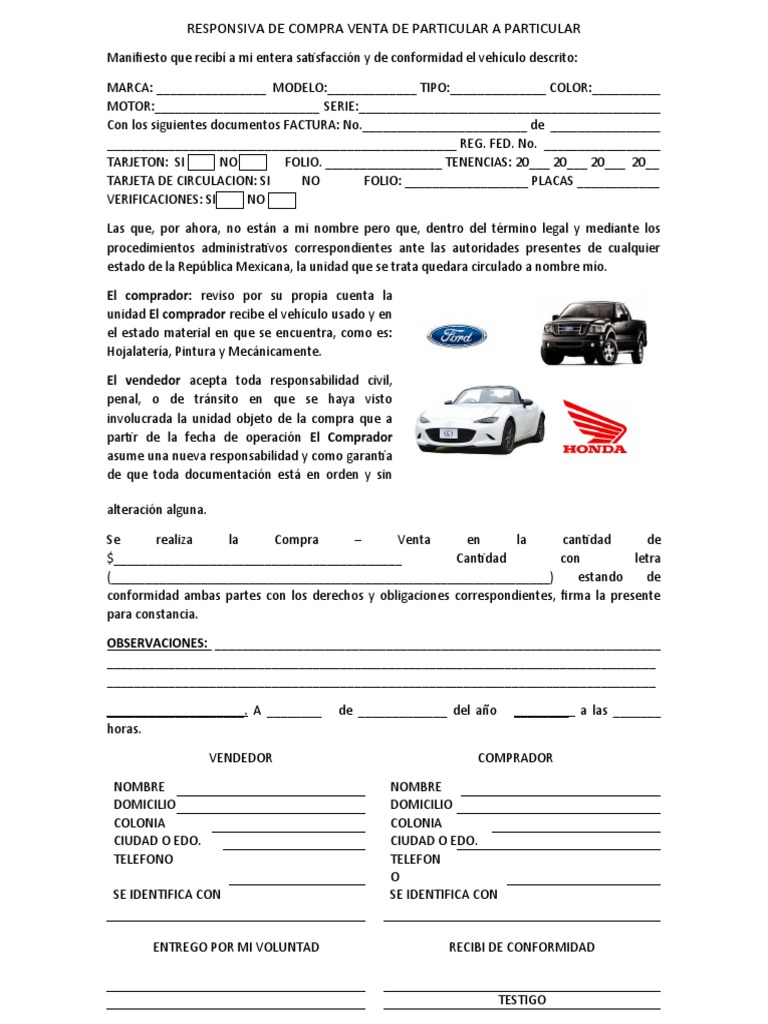 Responsiva de Compra Venta de Particular A Particular | PDF