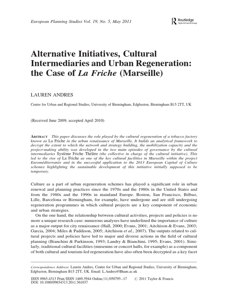 Alternative Initiatives, Cultural Intermediaries and Urban Regeneration ...