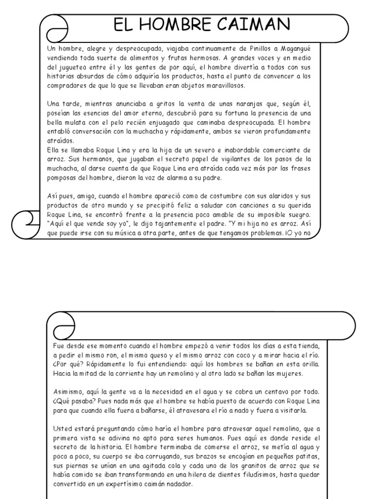El Hombre Caimán y su Amada Roque Lina | PDF