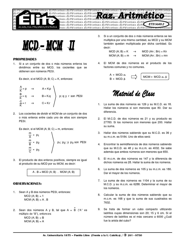 Aritmetica MCM y MCD | PDF | Multiplicación | Álgebra