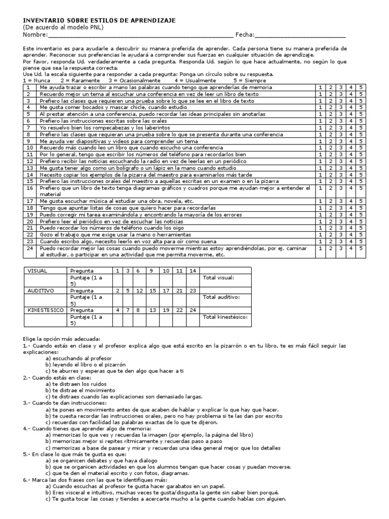 Inventario Sobre Estilos de Aprendizaje | PDF | Aprendizaje