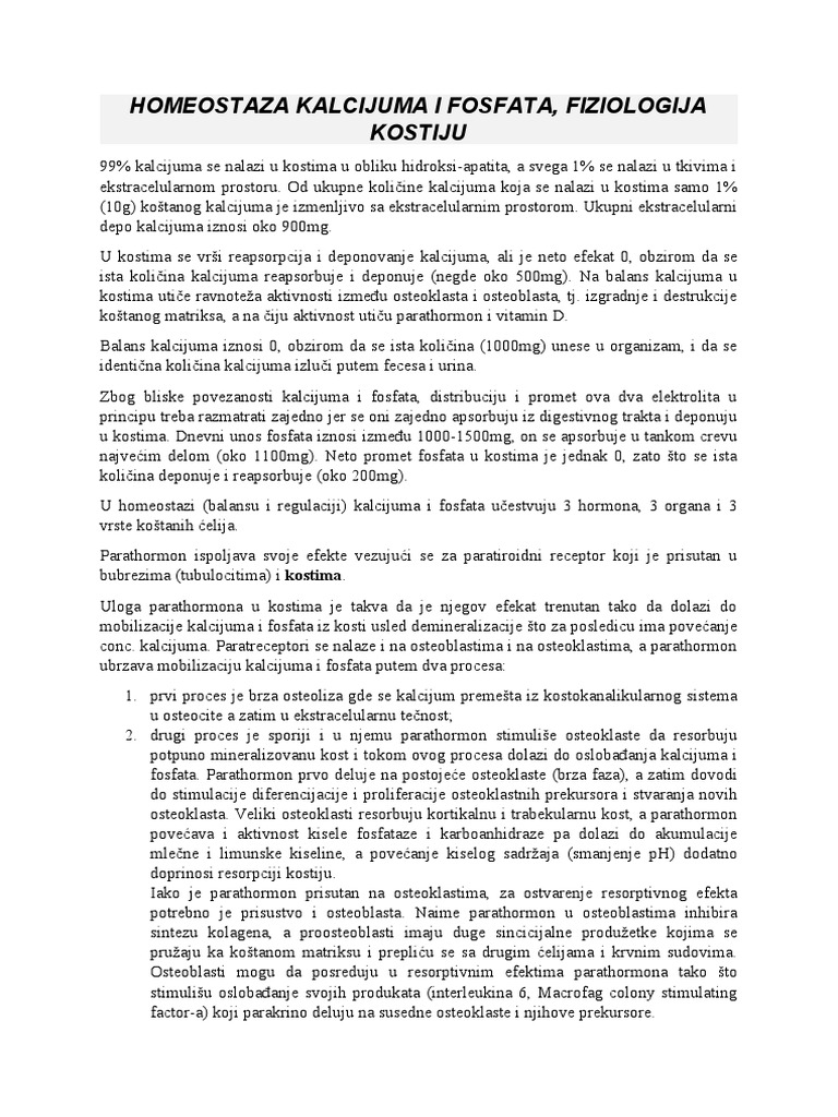 Homeostaza Kalcijuma I Fosfata | PDF