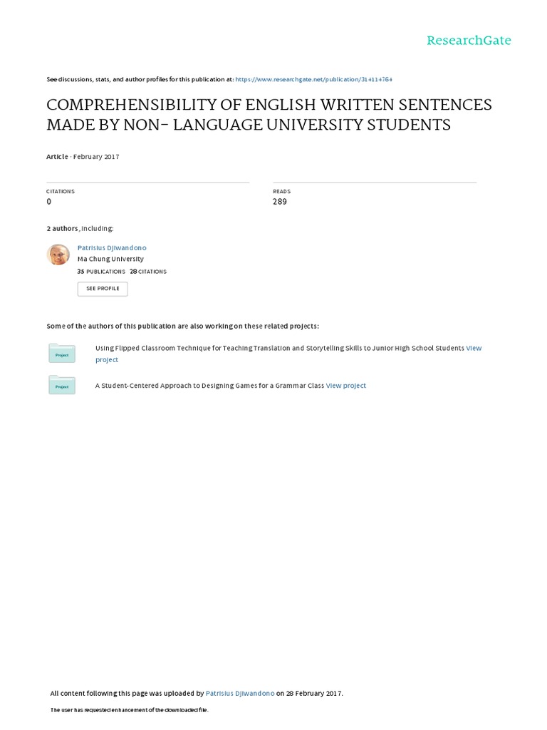 Comprehensibility Of English Written Sentences Made By Non Language
