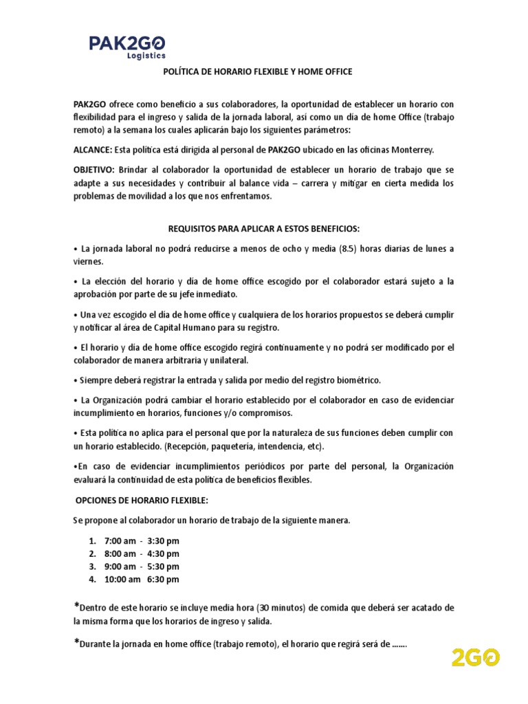 Política de Horario Flexible en PAK2GO | PDF
