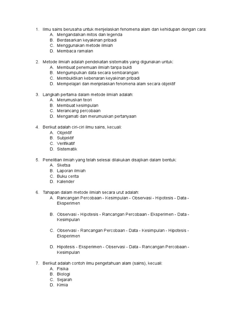 Soal Hakikat Ilmu Sains Dan Metode Ilmiah | PDF