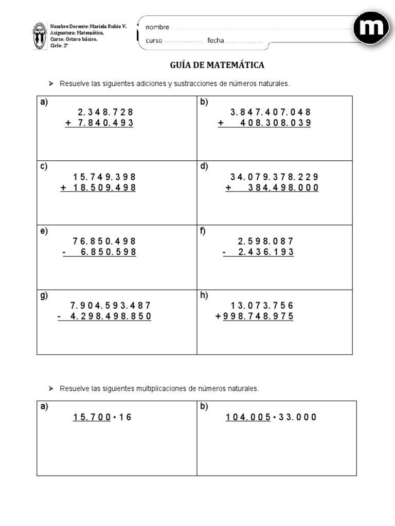 Guía de Matemática 8° | PDF | Matemáticas | Aritmética
