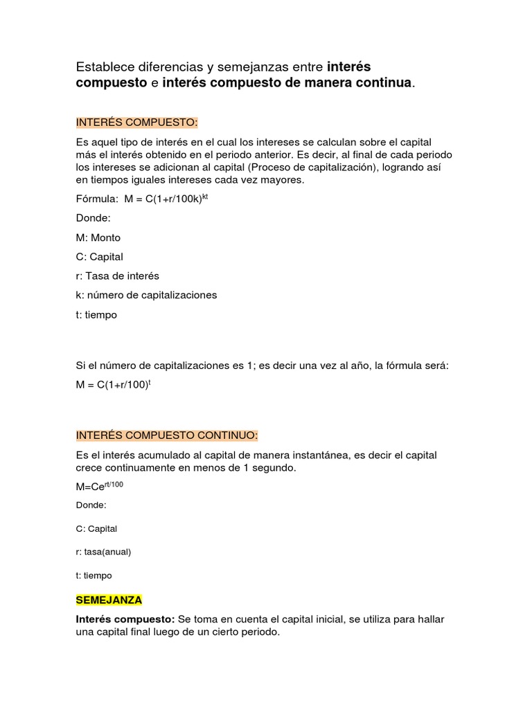 Diferencias entre interés compuesto y continuo | PDF | Negocios