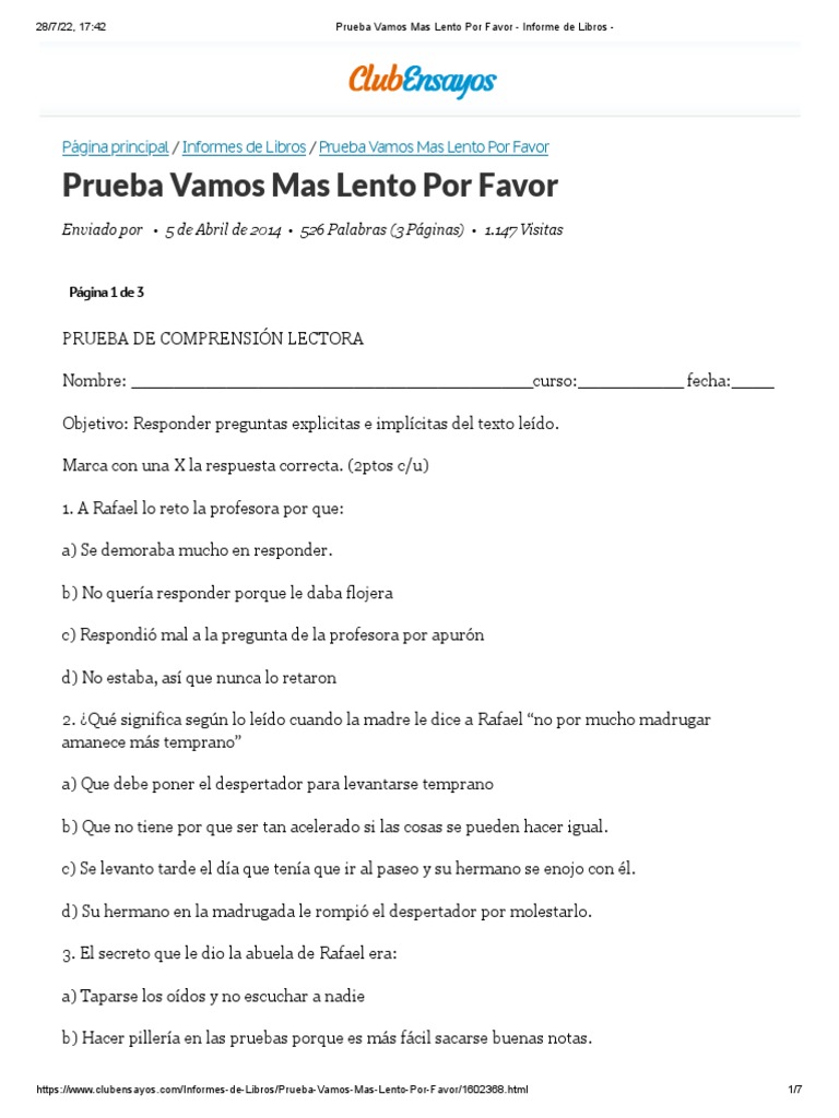 Prueba Vamos Mas Lento Por Favor | PDF | Ciencia cognitiva | Cognición