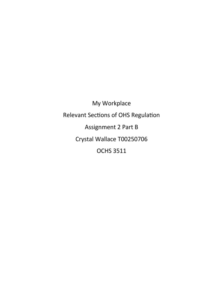 Ochs3511 Assignment 2 Part B Download Free Pdf Occupational Safety And Health Personal