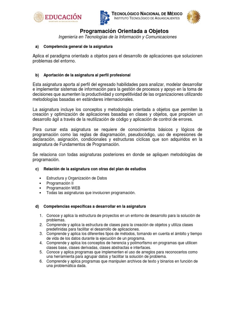 Programación Orientada A Objetos Ago Dic 2023 Pdf Programación Constructor Programación