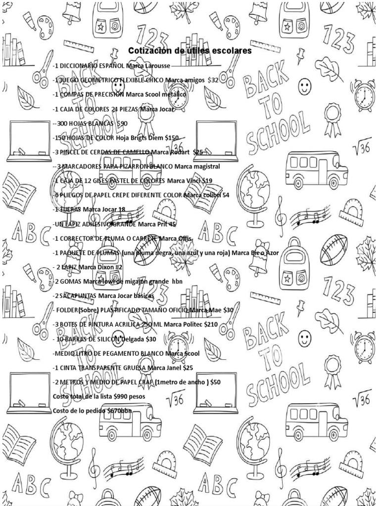 Cotización de Útiles Escolares-1 | PDF | Lápiz | Implementos de escritura