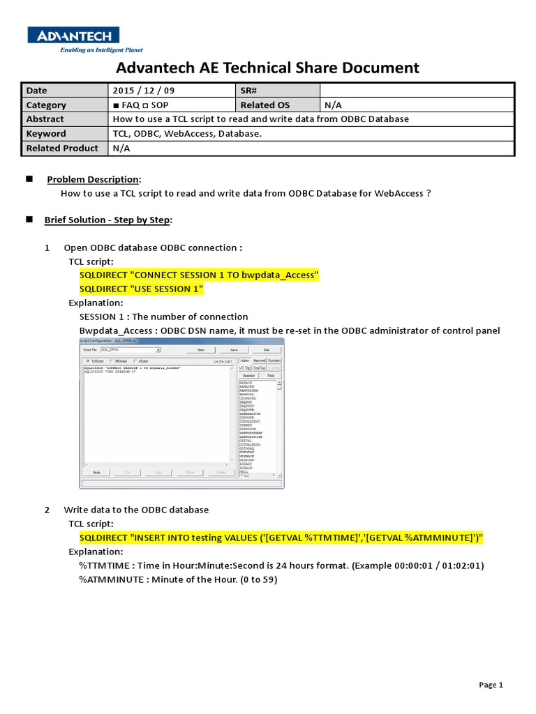 IAG - FAQ - How To Use A TCL Script To Read and Write Data From ODBC ...