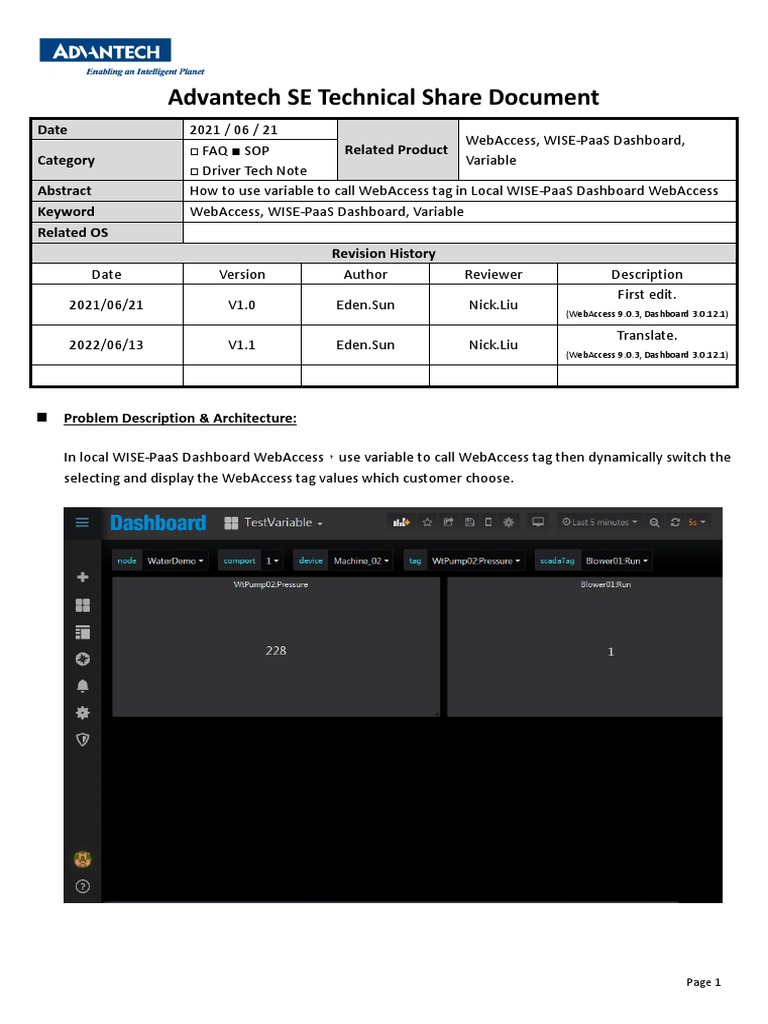 (SE - TNE - Local WISE-PaaS Dashboard) How To Use Variable To Call fWebAccess Tag in Local WISE ...