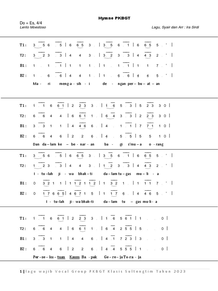 Hymne PKBGT Not Angka (TTB) | PDF