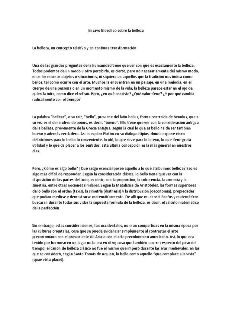 Ensayo Filosófico Sobre La Belleza | PDF | Belleza | Placer