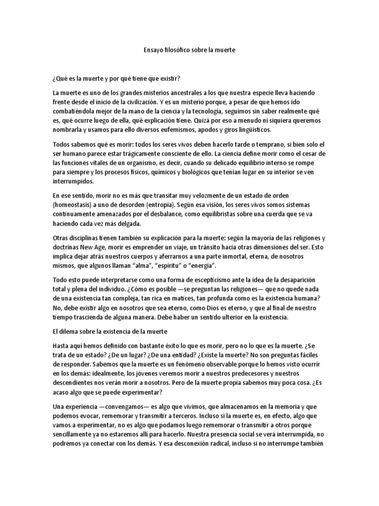 Ensayo Filosófico Sobre La Muerte | PDF | Muerte | Dormir
