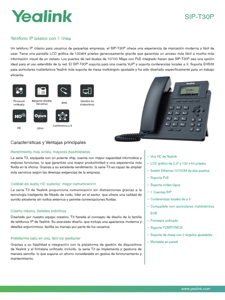 Yealink SIP T30P Datasheet ES | PDF | protocolo de Iniciacion de Sesion | Transmisión de datos