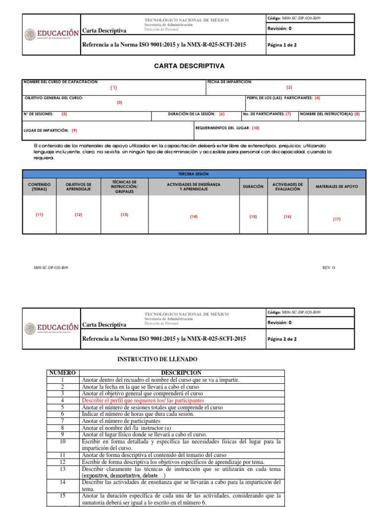 Carta Descriptiva | PDF | Aprendizaje