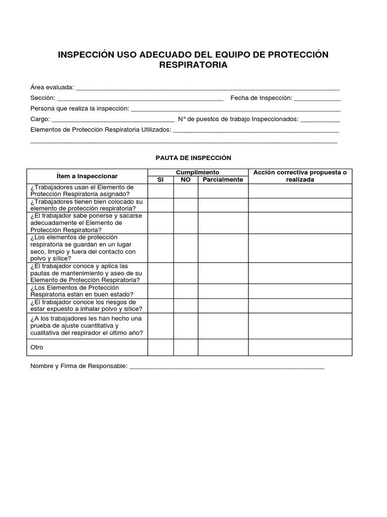 Formato Inspeccion Protección Respiratoria - 032129 | PDF Formato Inspeccion Protección Respiratoria - 032129 | PDF