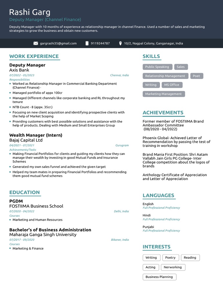 Rashi's Resume | Download Free PDF | Business | Sales