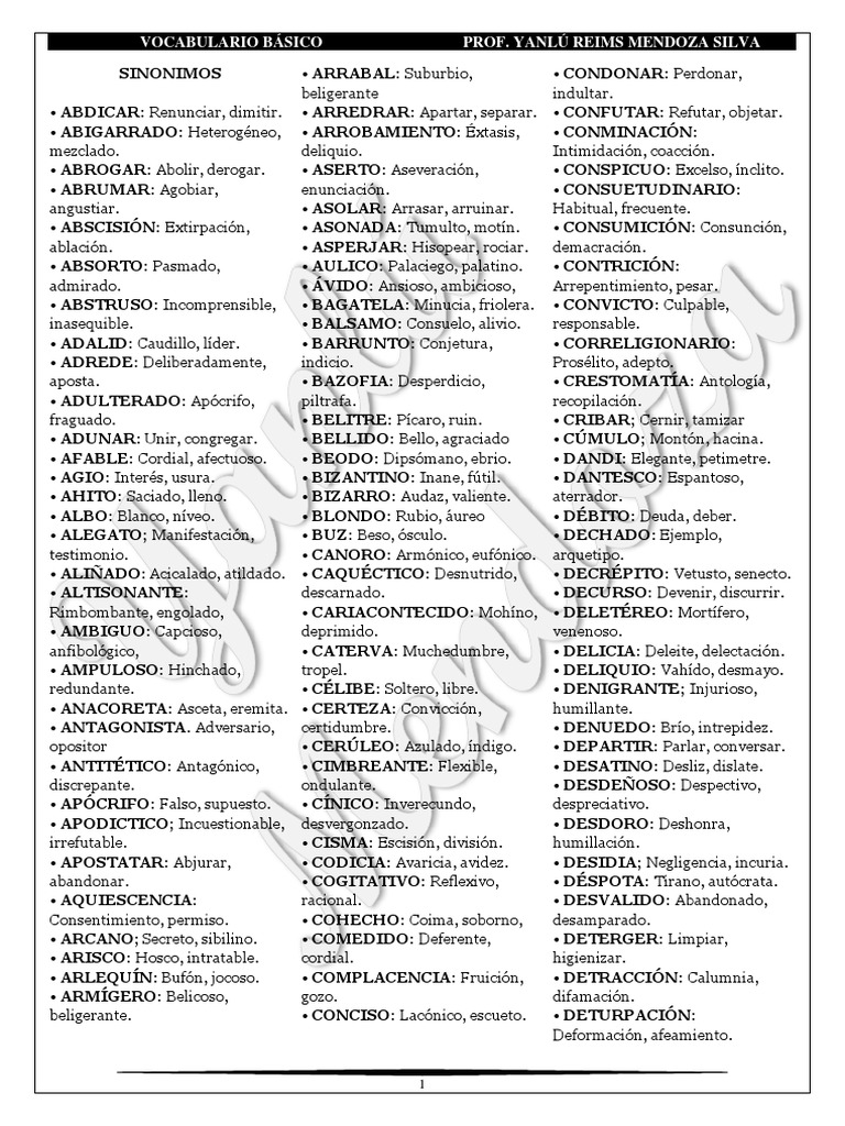 Vocabulario Básico Pdf