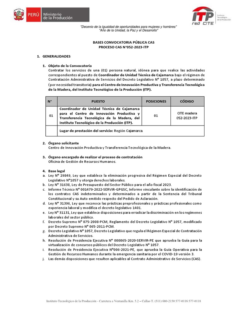 Cas - 052 2023 Itp | PDF | Gestión de recursos humanos | Innovación Cas - 052 2023 Itp | PDF | Gestión de recursos humanos | Innovación