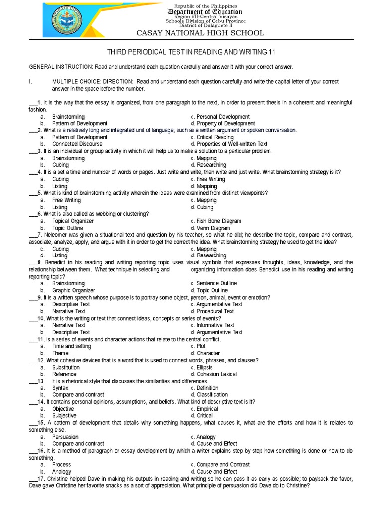 3rd Periodical Test Reading and Writing | PDF | Narrative | Essays