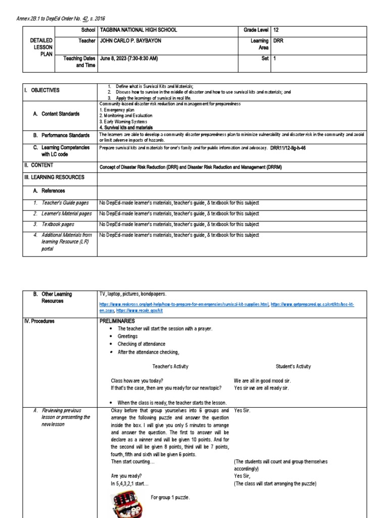 Detailed-Lesson-Plan-for-Demo in DRR | PDF | Disaster Risk Reduction | Teachers