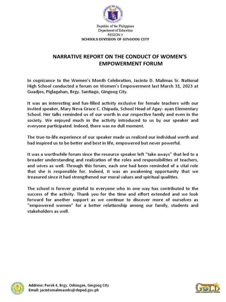 Narrative Report On The Conduct of Women | PDF