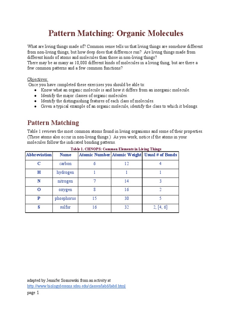 Pattern Matching: Organic Molecules | PDF | Molecules | Organic Compounds
