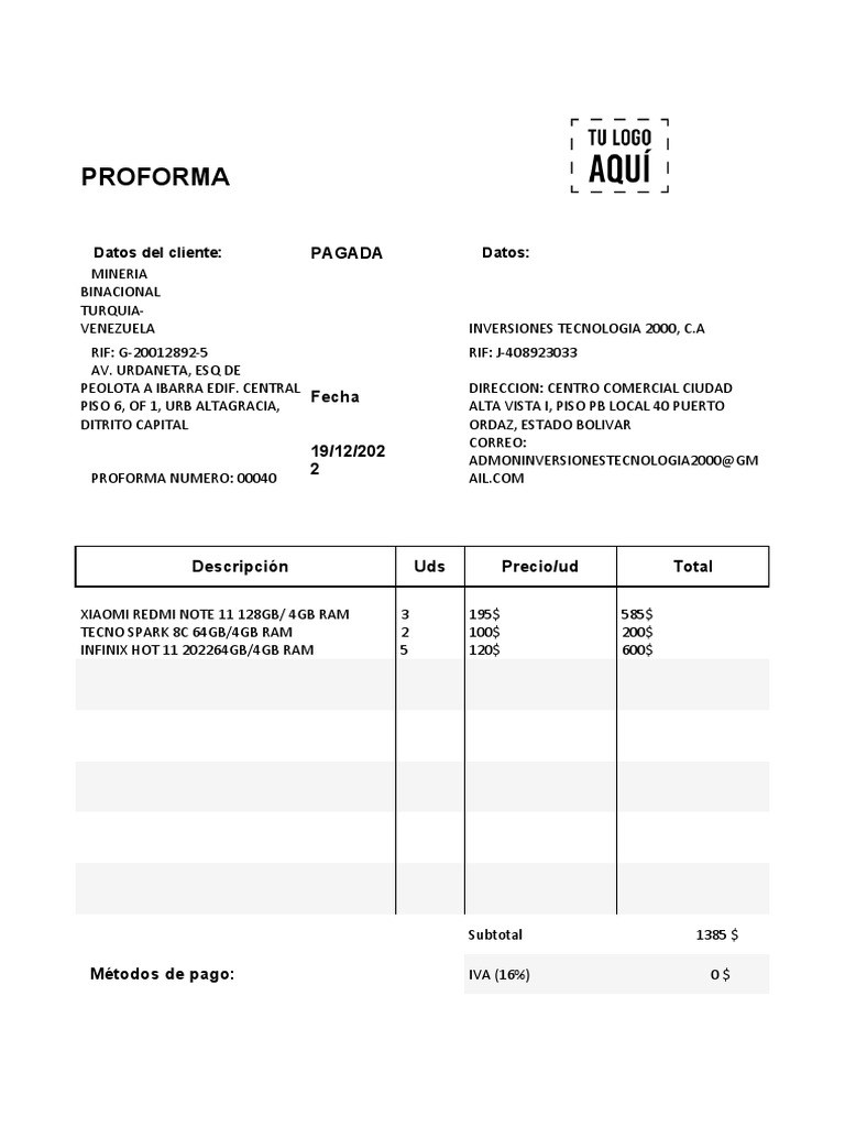FORMATO PROFORMA TECNOSHOP | PDF