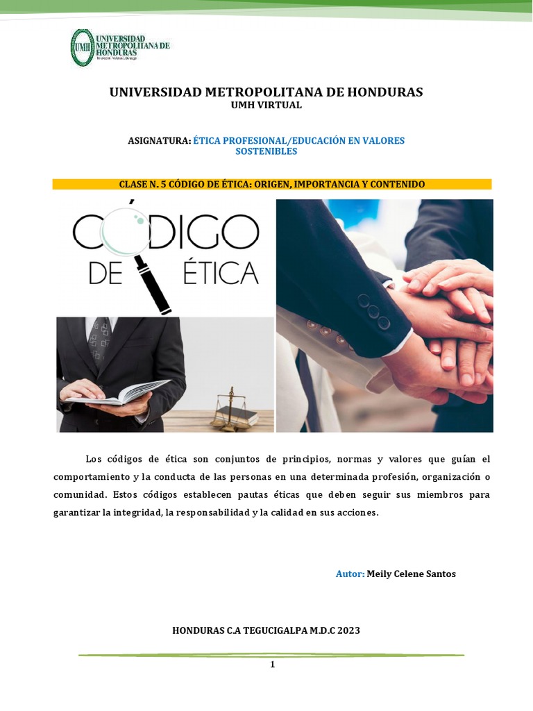 Clase N. 5 Código de Ética Origen, Importancia y Contenido | PDF ...