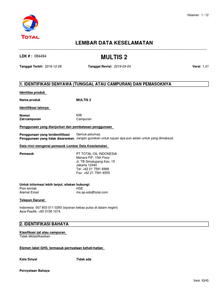 Msds Multis Ep2 Ind | PDF | Teknologi & Rekayasa