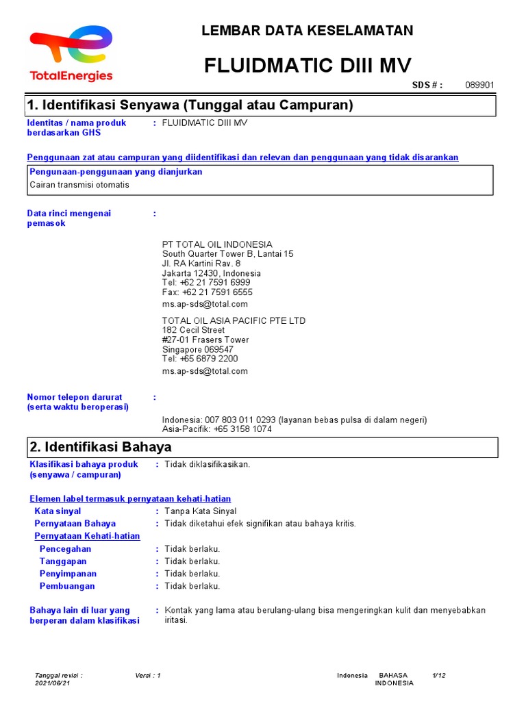 Msds Fluidmatic Diii MV Ind | PDF