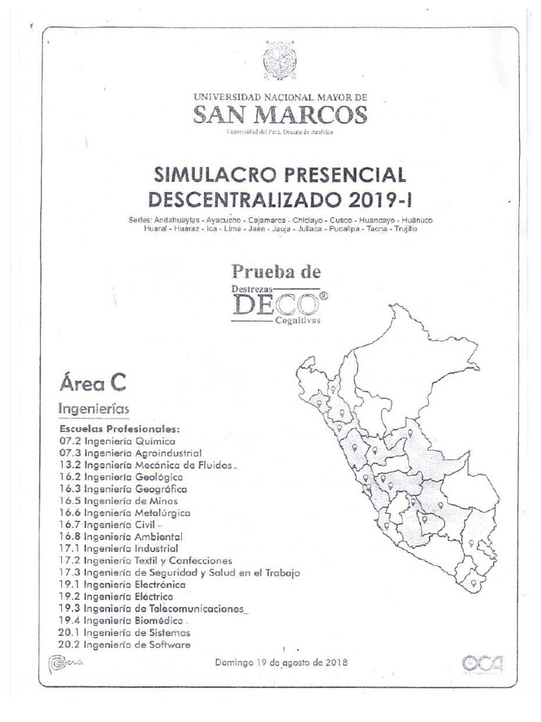Simulacro Unmsm 2019-I (Área C) | PDF
