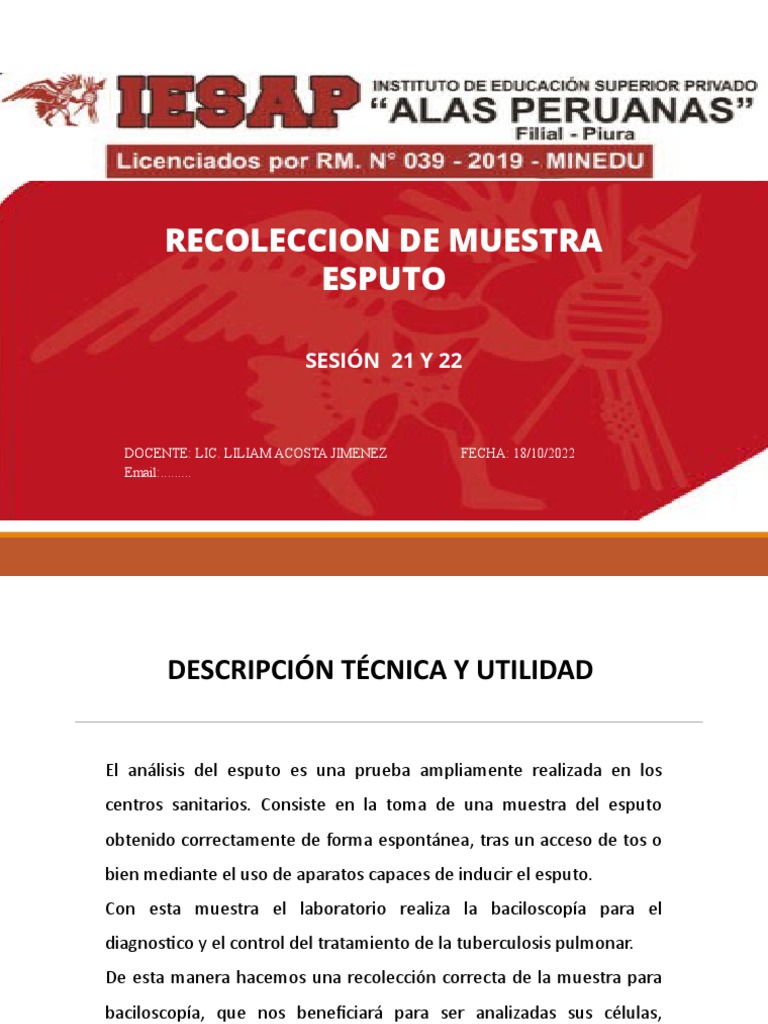 Sesion 21 y 22 Recoleccion de Muestras de Esputo | PDF | Tuberculosis | Tos