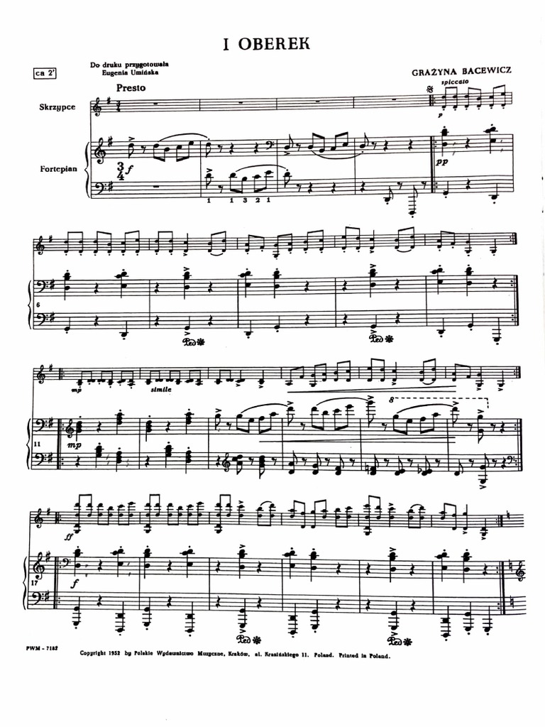 Grażyna Bacewicz: Oberek for Violin & Piano | PDF