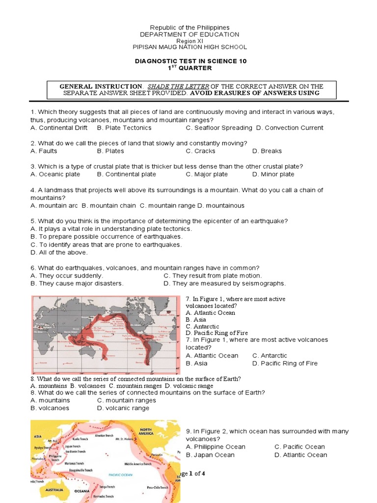 Diagnostic-test-Q1 - SCIENCE 10 | PDF | Plate Tectonics | Volcano