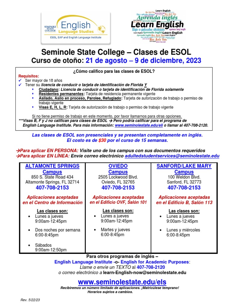 Clases de ESOL en Seminole State College | PDF