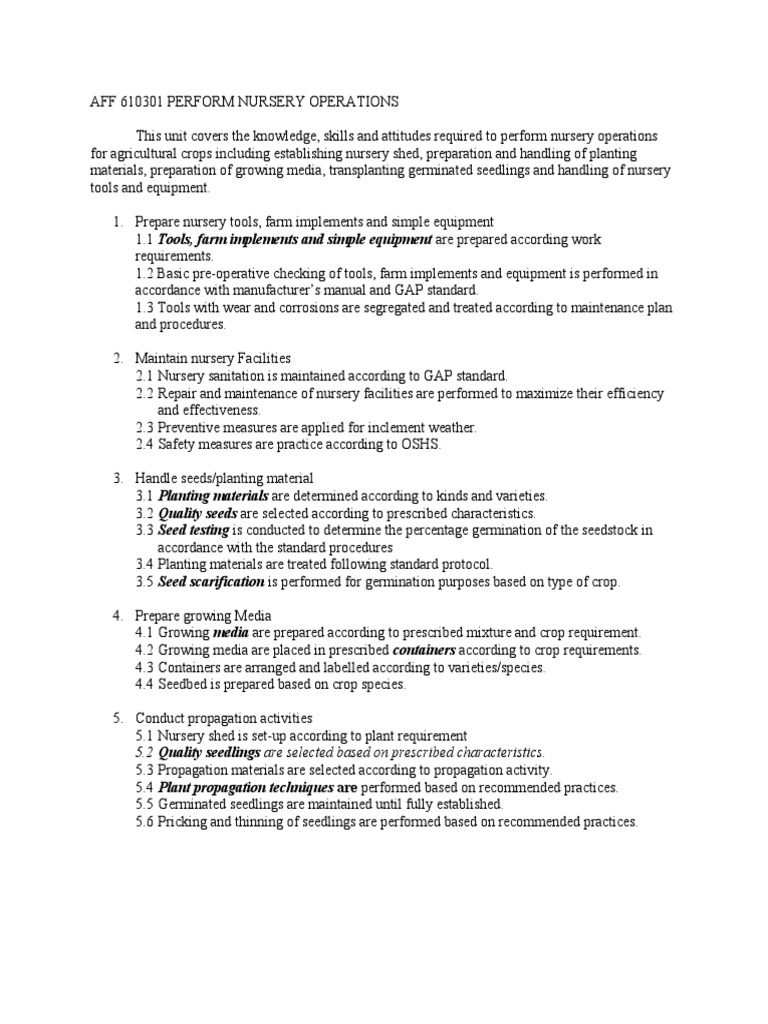 COC 1 - Perform Nursery Operations | PDF | Plant Nursery | Seed