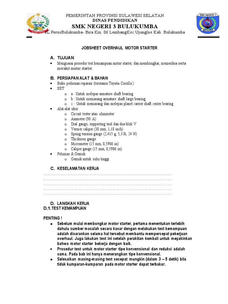 Job Sheet Motor Starter | PDF