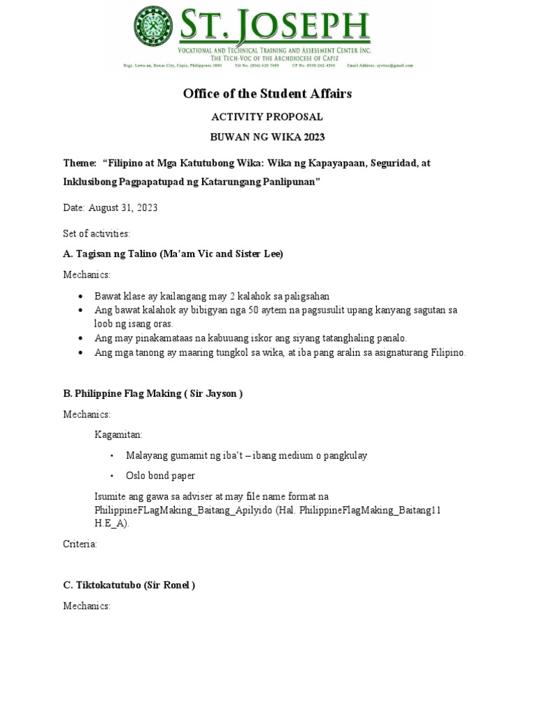 Propose Activity Buwan NG Wika 2023 | PDF