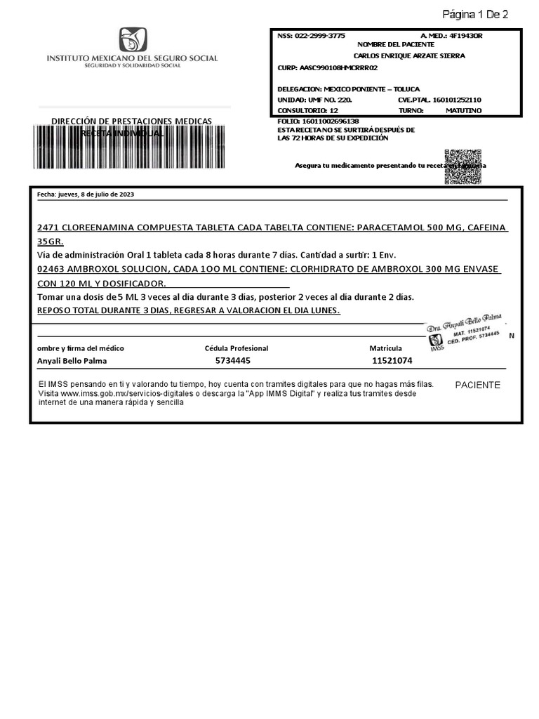 Receta IMSS EDIT | PDF