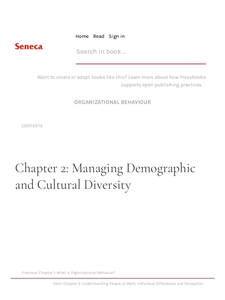 Chapter 2 - Managing Demographic and Cultural Diversity - Organizational Behaviour | PDF ...