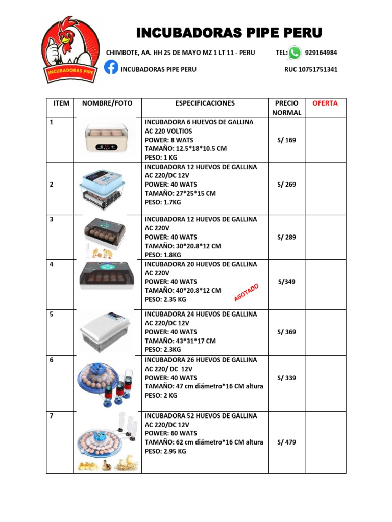 Incubadoras de Huevos: Precios y Especificaciones | PDF